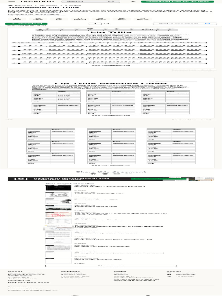 Trombone Lip Trills PDF Trombone Aerophones | PDF | Scribd | Trombone