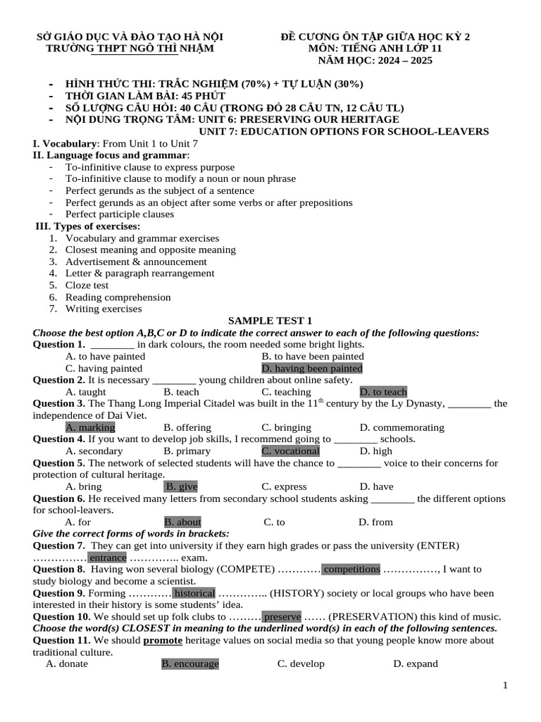 English Exam Review for 11th Grade | PDF | Vocational Education ...