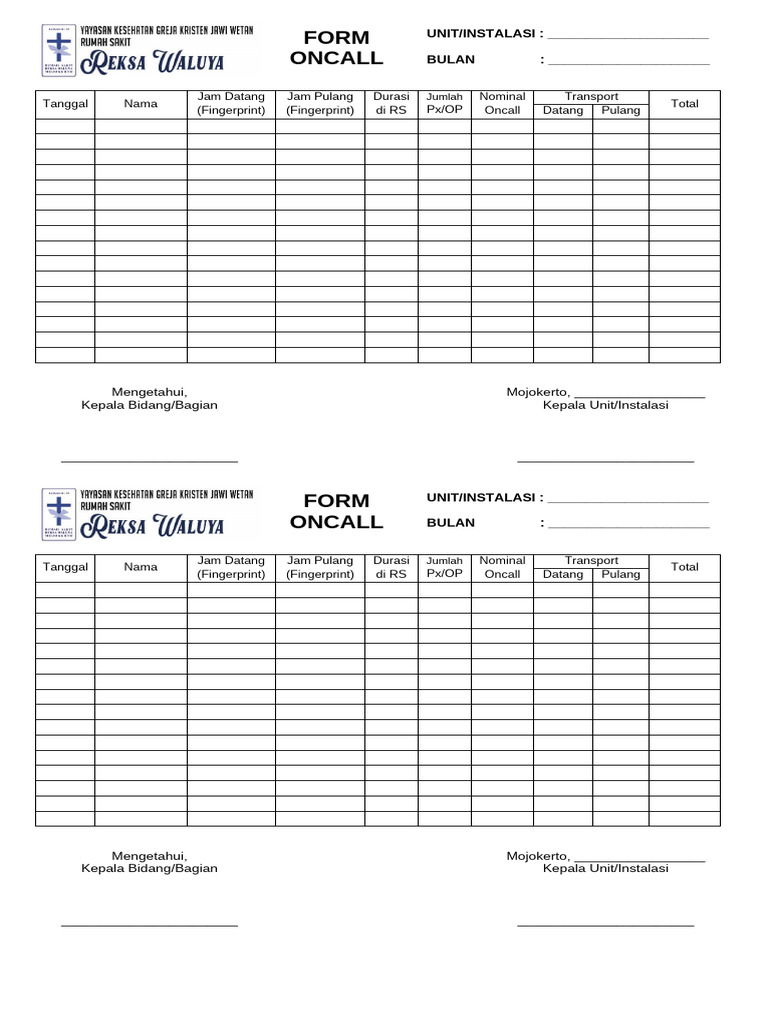 Form Oncall Terbaru 2021 | PDF