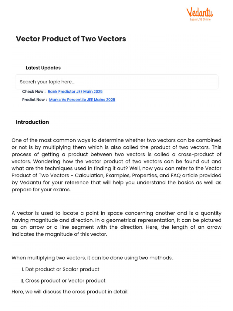 Vector Product of Two Vectors | PDF