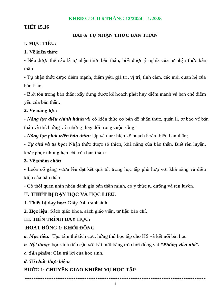KHBD GDCD 6 THÁNG 12 | PDF