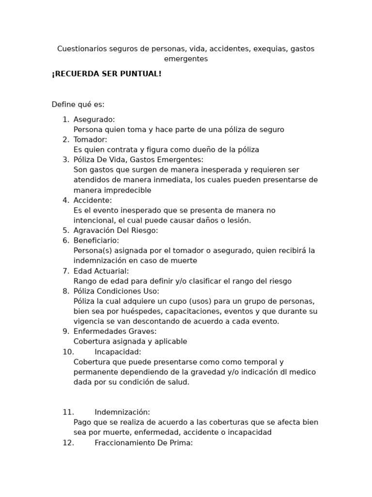 Cuestionarios Seguros de Personas | PDF | Seguro | Seguro de vida