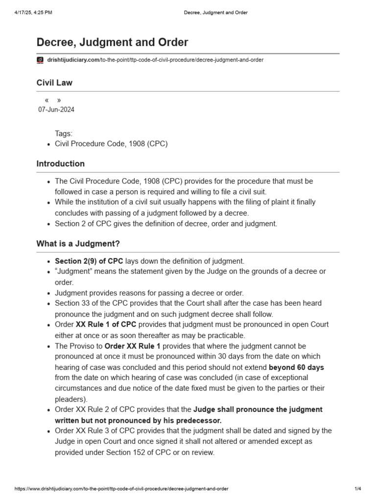 Decree, Judgment and Order | PDF | Judgment (Law) | Decree