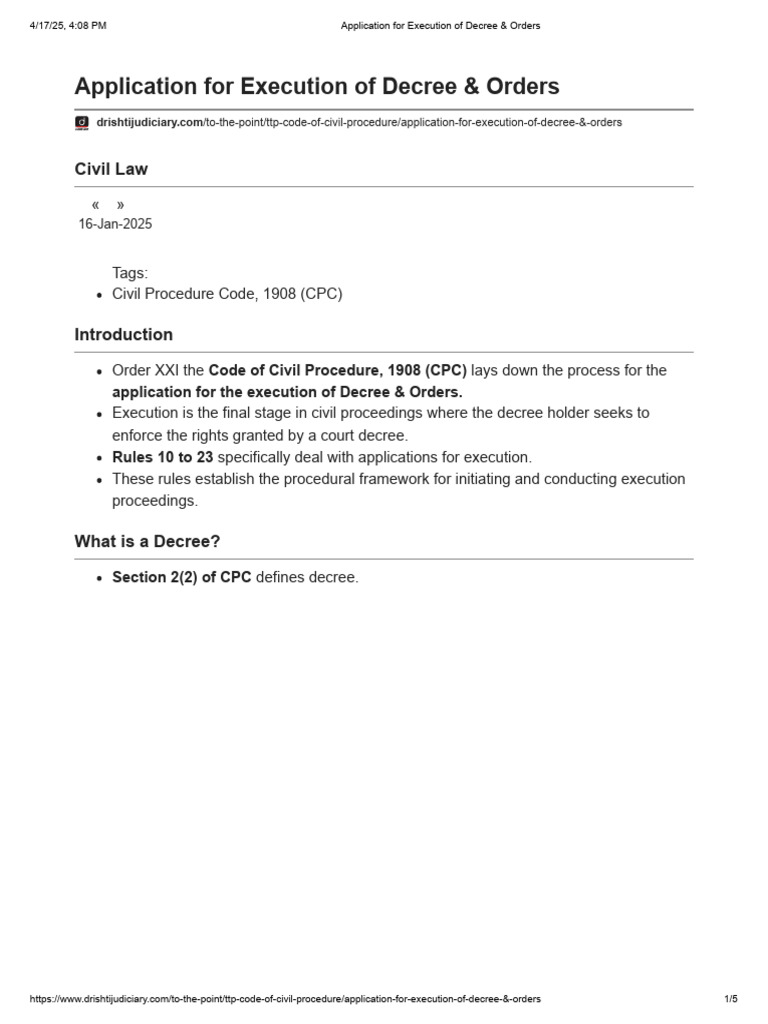 Application For Execution of Decree & Orders | PDF | Decree | Lawsuit