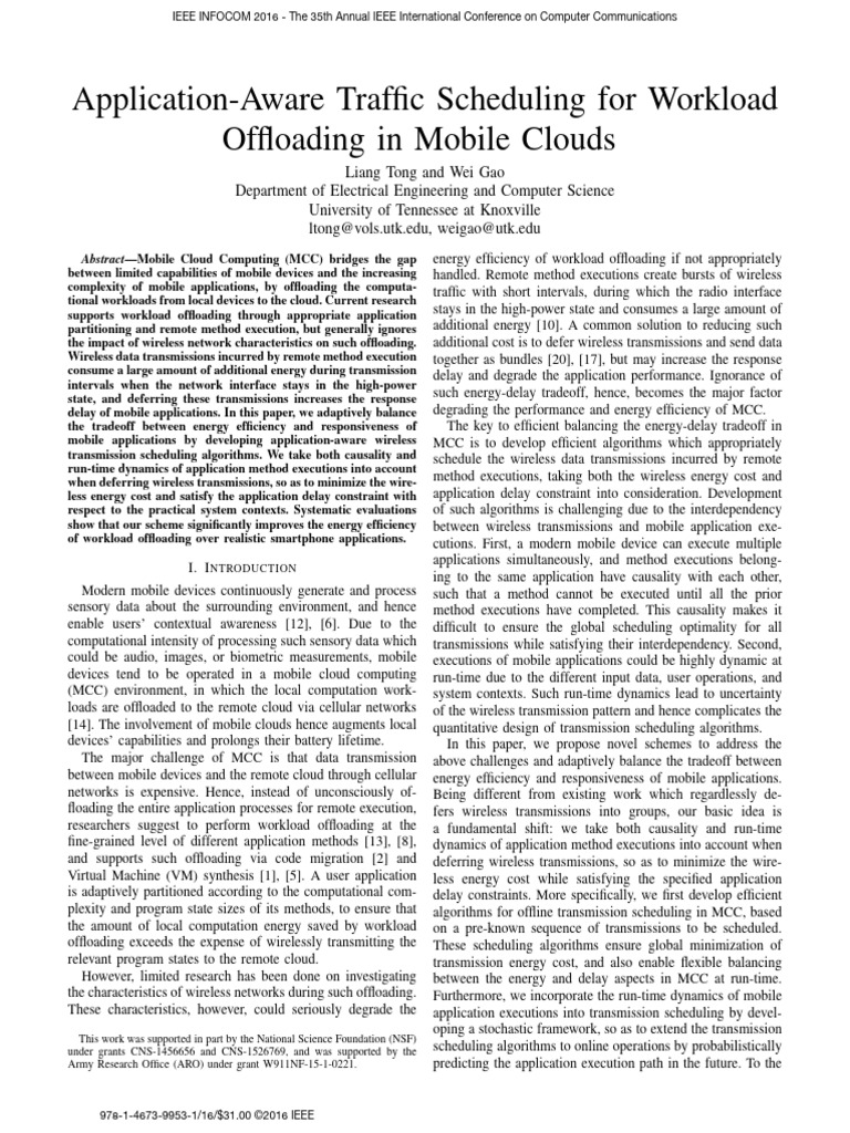 Application-Aware Traffic Scheduling in MCC | PDF | Wireless ...