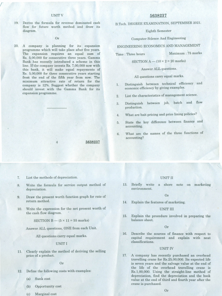 17 Engineering Economics and Management Sep 2021 | PDF | Depreciation | Economies