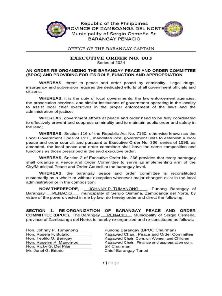 Executive Order No. 3-2024 (BPOC) | PDF | Justice | Crime & Violence