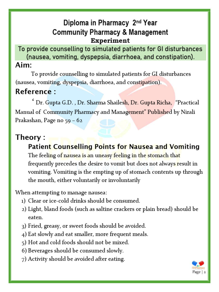 To Provide Counselling To Simulated Patients For GI Disturbances Pages ...