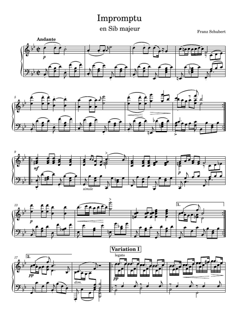 Impromptu in BB Major Op. 142 n3 by Franz Schubert | PDF | Compositions ...