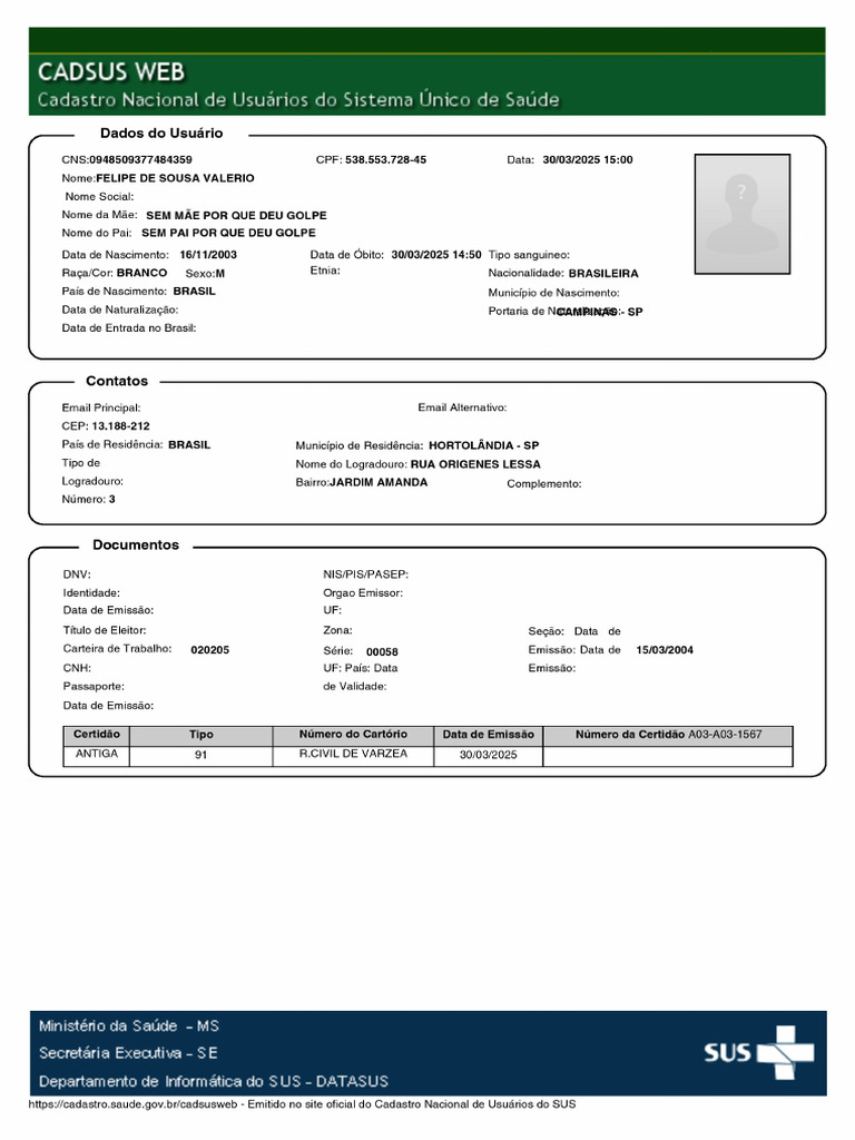 786970221-CADSUS-FELIPE DE SOUSA | PDF