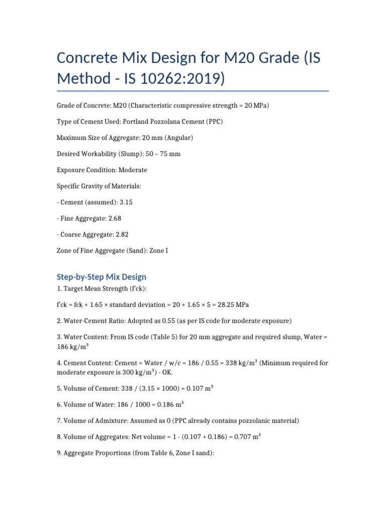 M20 Concrete Mix Design Guide | PDF