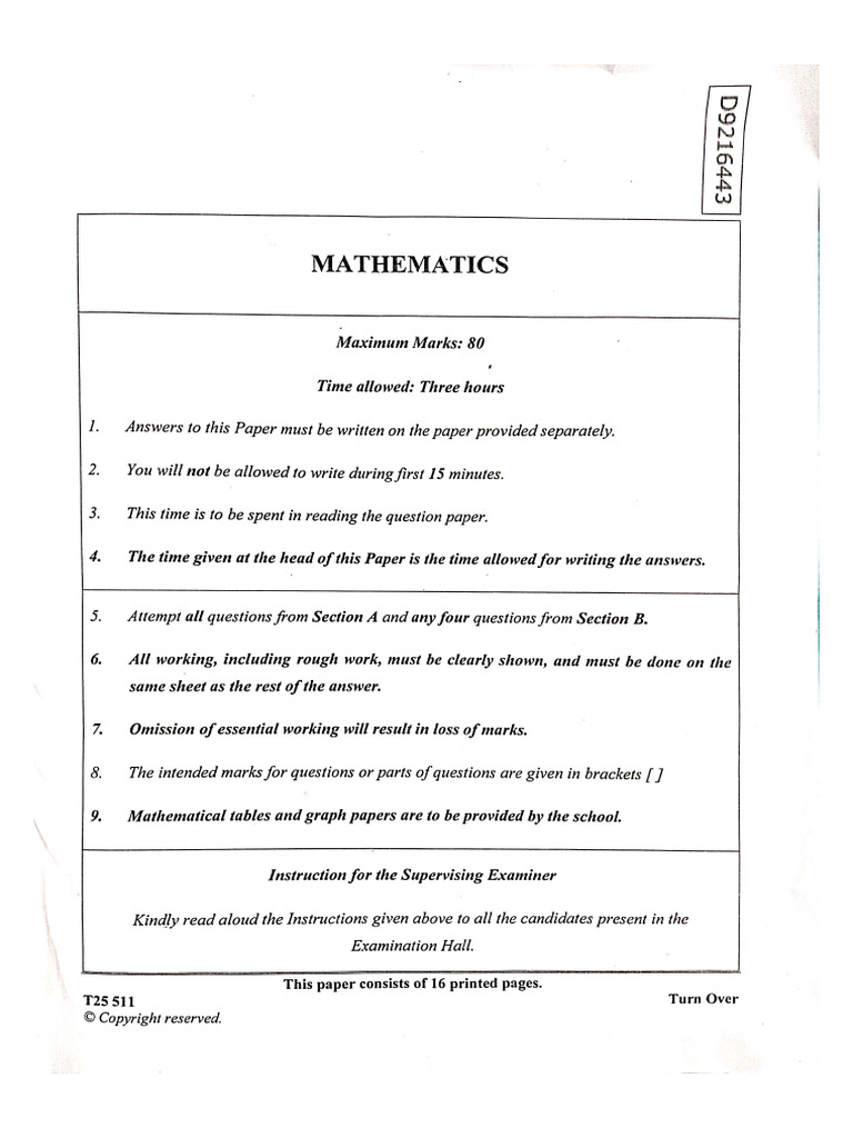 Mathematics Question Paper | PDF