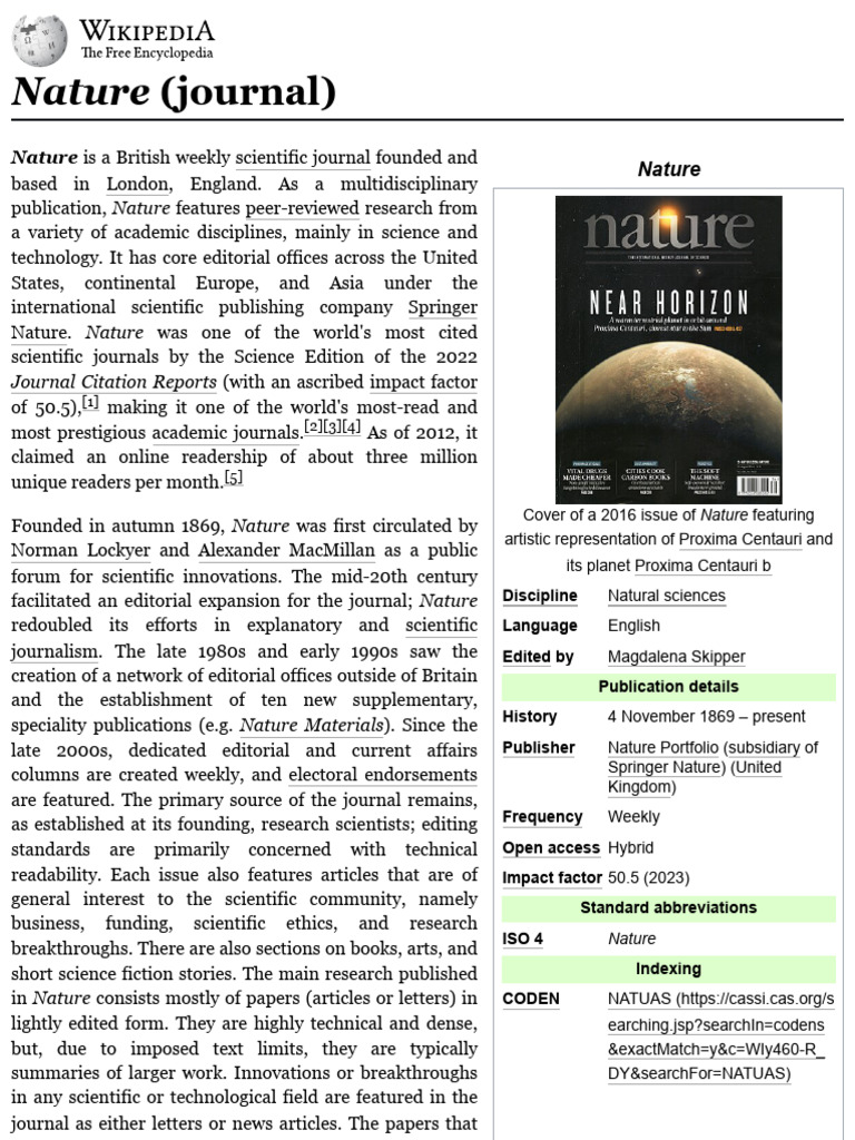 Nature (journal) - Wikipedia | PDF | Science | Scholarly Communication