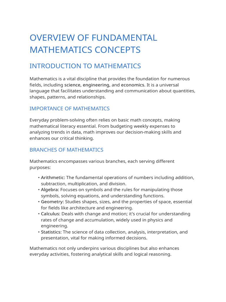 Overview of Fundamental Mathematics Concepts | PDF | Mathematics ...