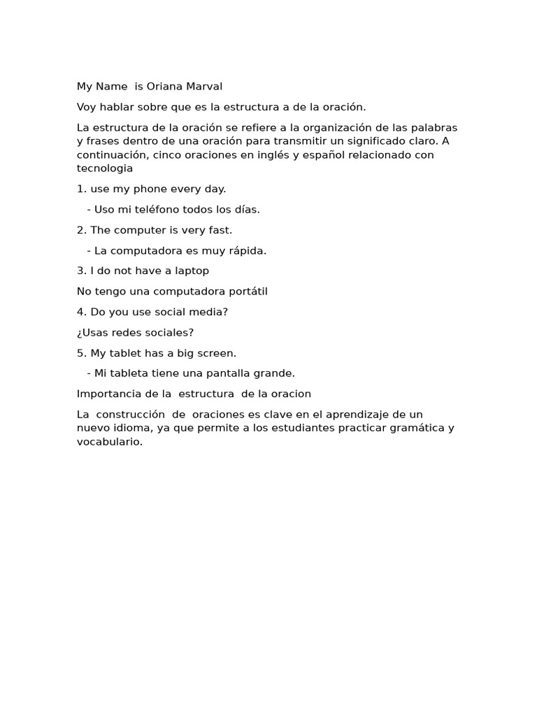 Estructura de Oraciones en Inglés | PDF