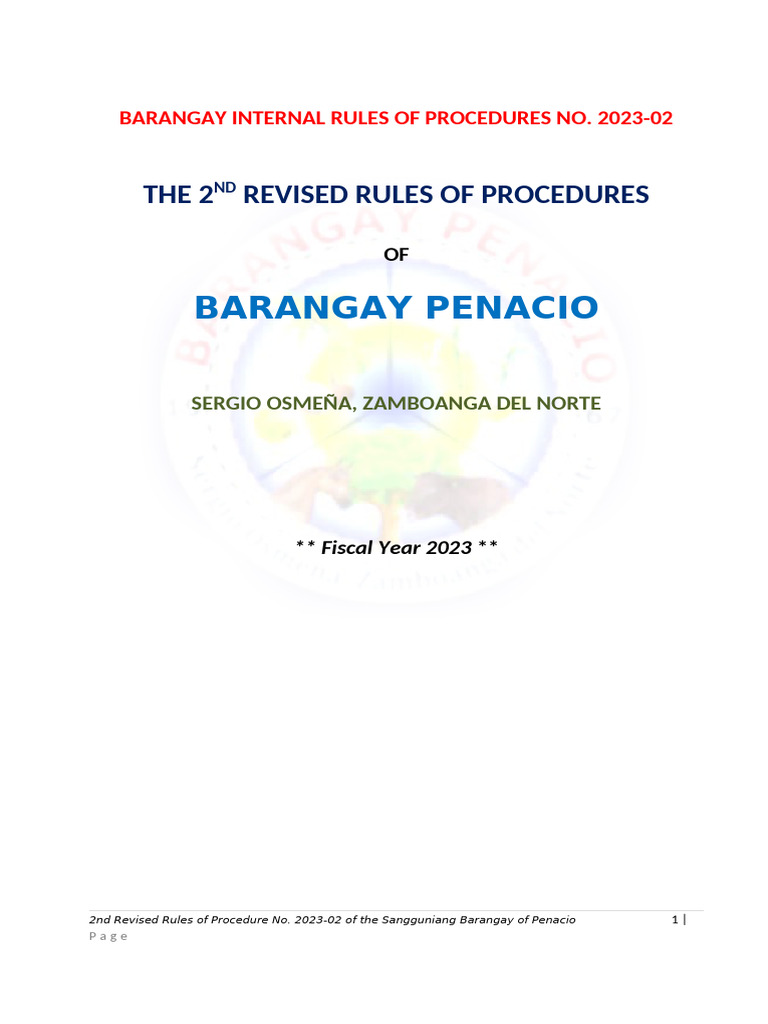 2023 2nd Revised Barangay Internal Rules of Procedures | PDF | Quorum ...