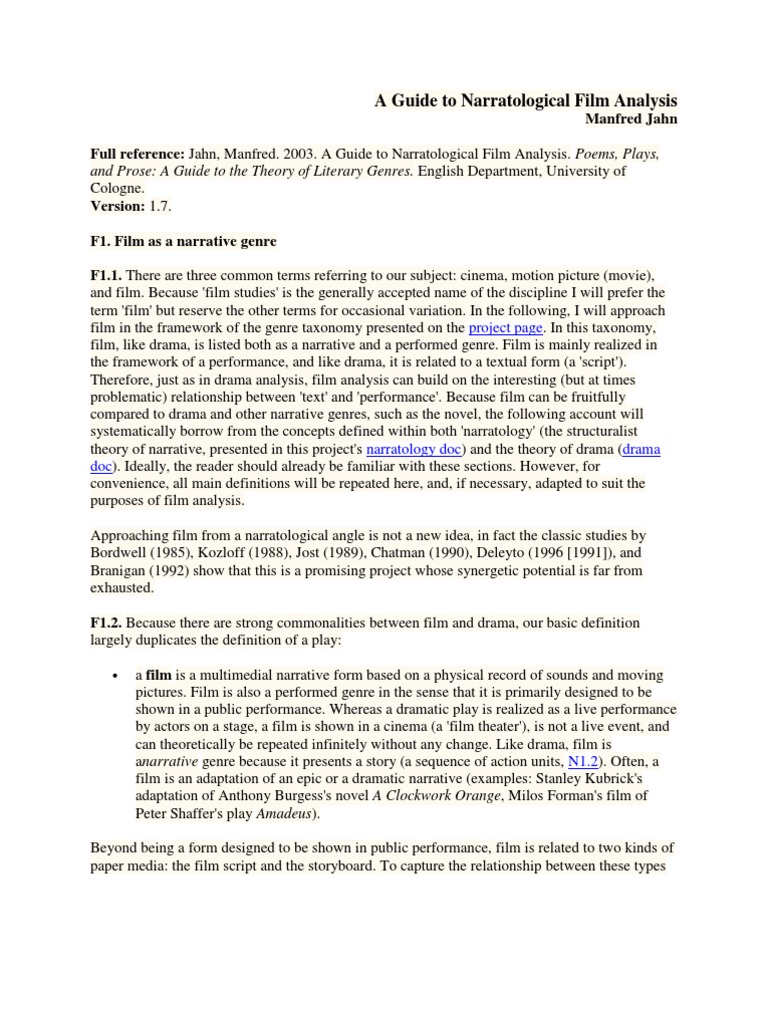A Guide To Narratological Film Analysis | PDF | Narration | Narrative