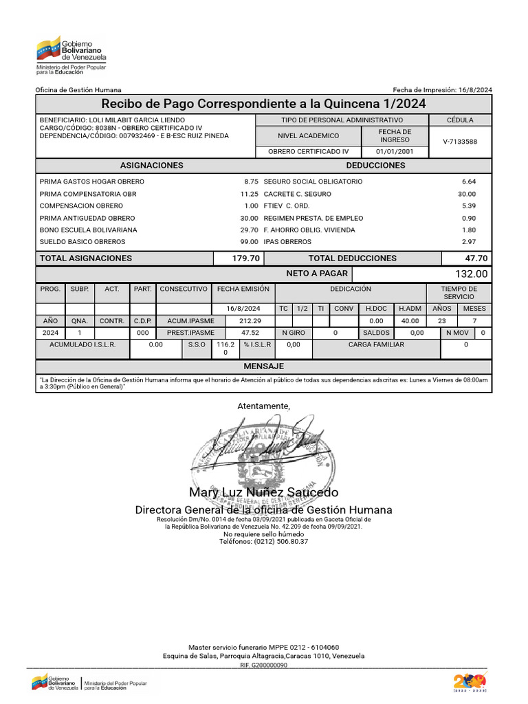 Recibo de Pago Loli | PDF