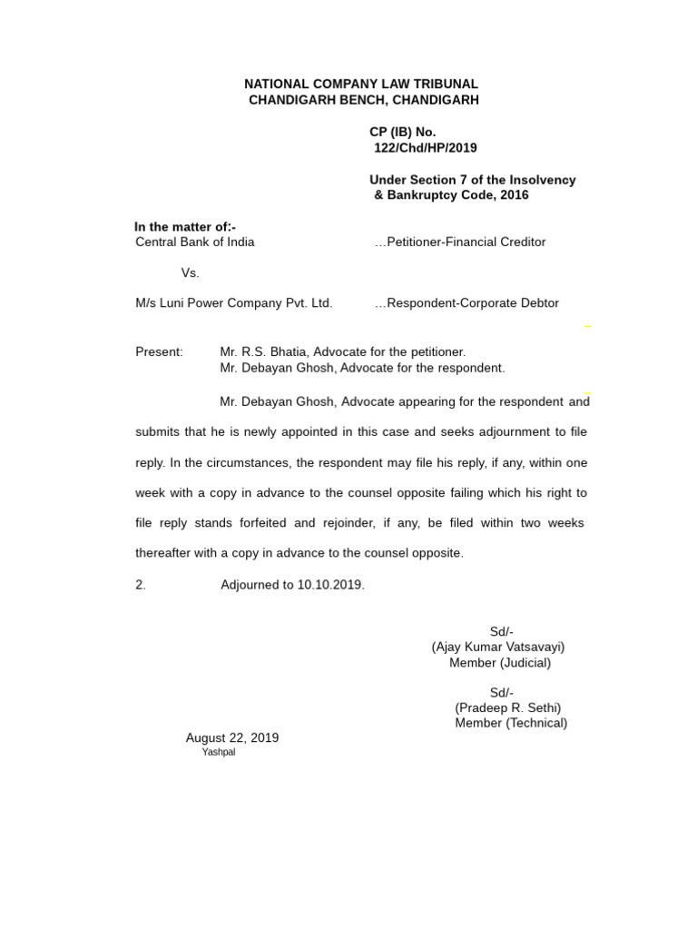 Luni Power Central Bank Order 2019 | PDF