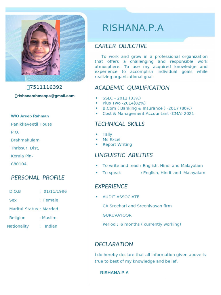 Rishana P.A: Career Profile Summary | PDF