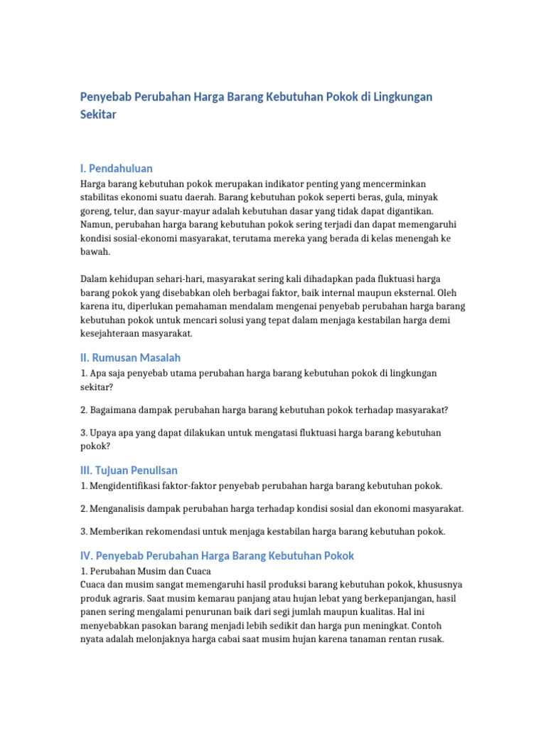 Penyebab Perubahan Harga Barang Pokok | PDF