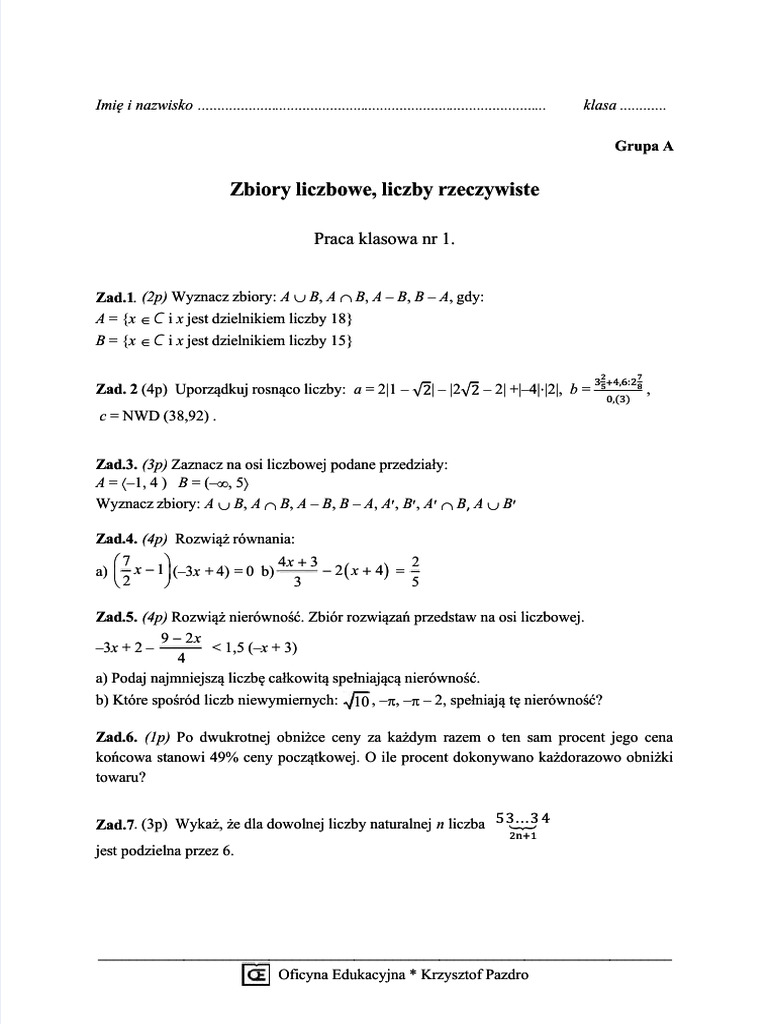 PDF Zbiory Liczbowe Liczby Rzeczywiste - Compress | PDF