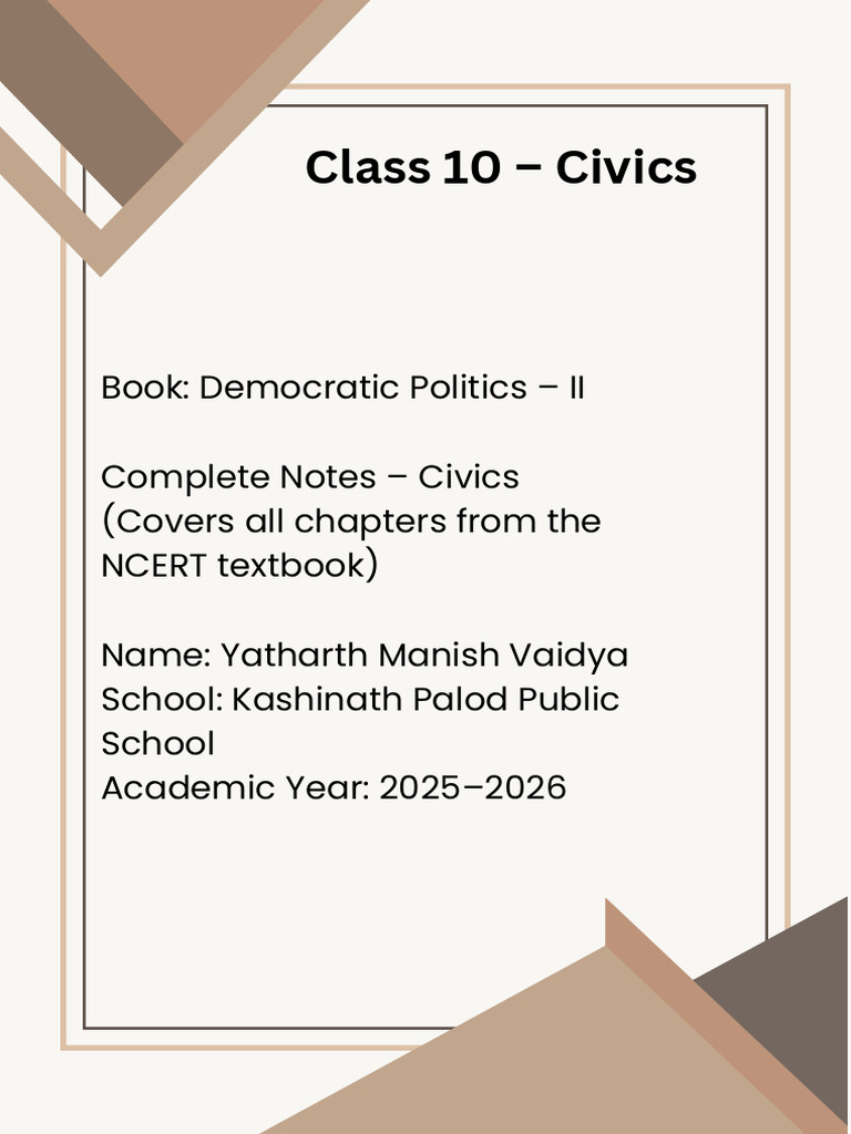 Class 10 Civics Notes: Democratic Politics II | PDF