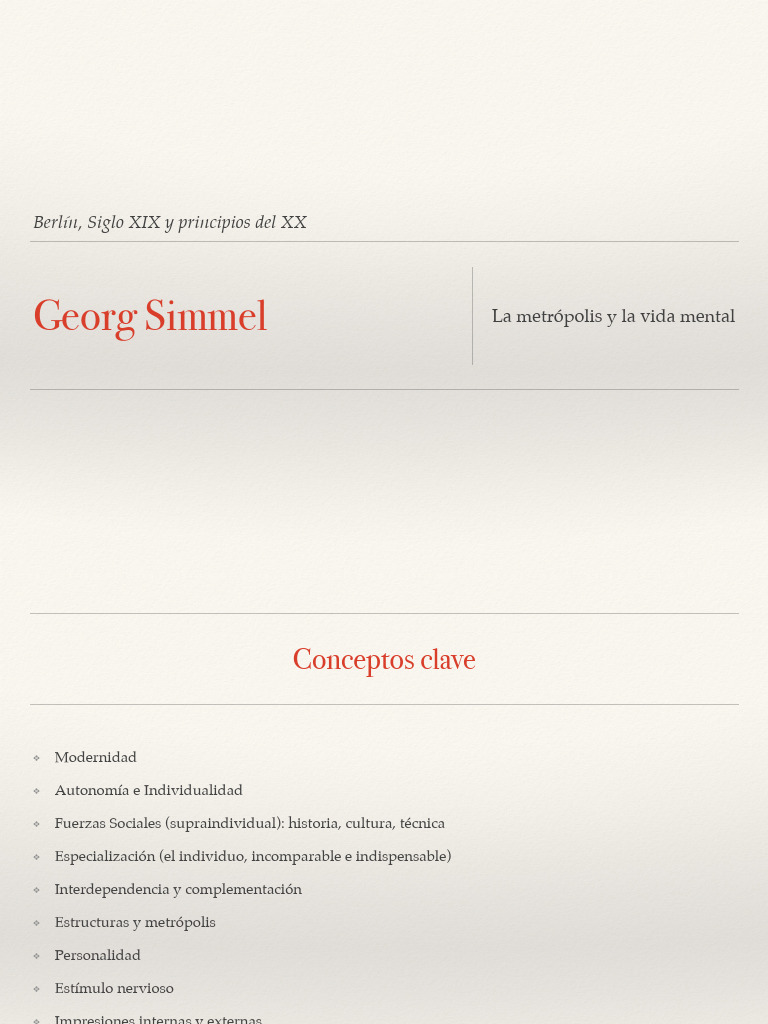 Simmel: Modernidad y Personalidad en Berlín | PDF | Psique (psicología ...