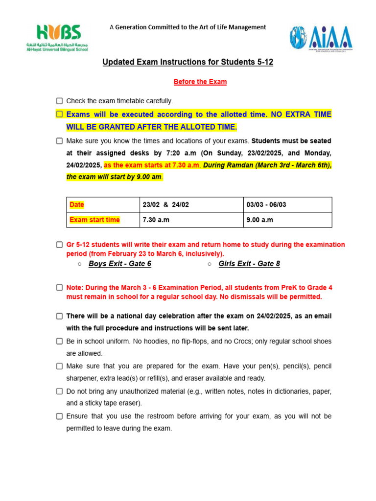 2024-2025.trimester - 2 Exam Instructions. (Parents-STUDENTS) | PDF