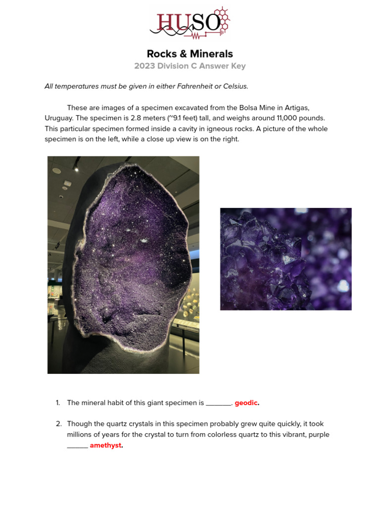 2023 Div C Rocks - Minerals Answer Key | PDF | Minerals | Sedimentary Rock
