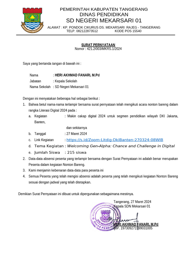 Surat Pernyataan Nobar | PDF