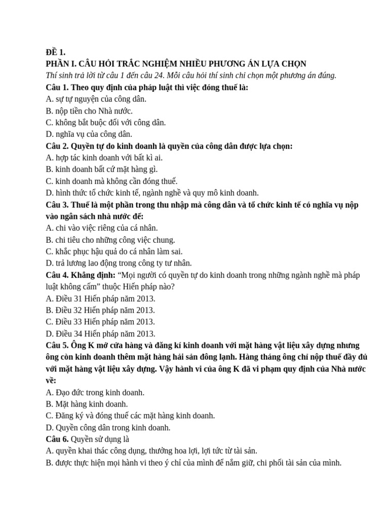 Đề 1,2 Ghkii KTPL | PDF