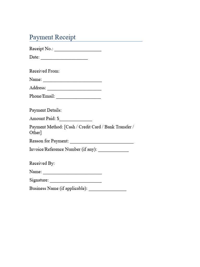 Payment Receipt Template in Word | PDF
