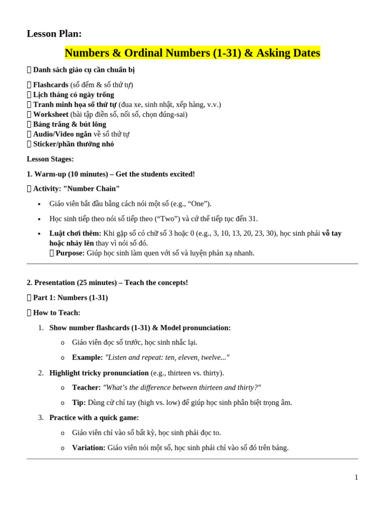 Numbers & Ordinal Numbers | PDF