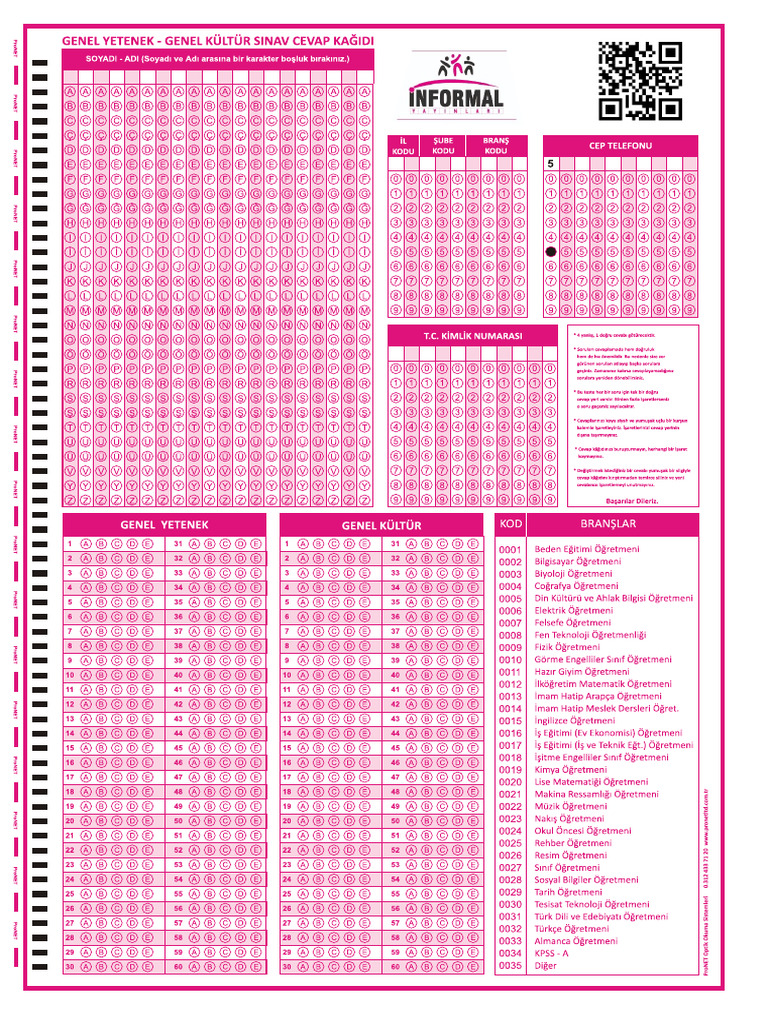 Ä°nformal YayÄ Nlarä KPSS GY-GK OPTÄ°K FORM | PDF