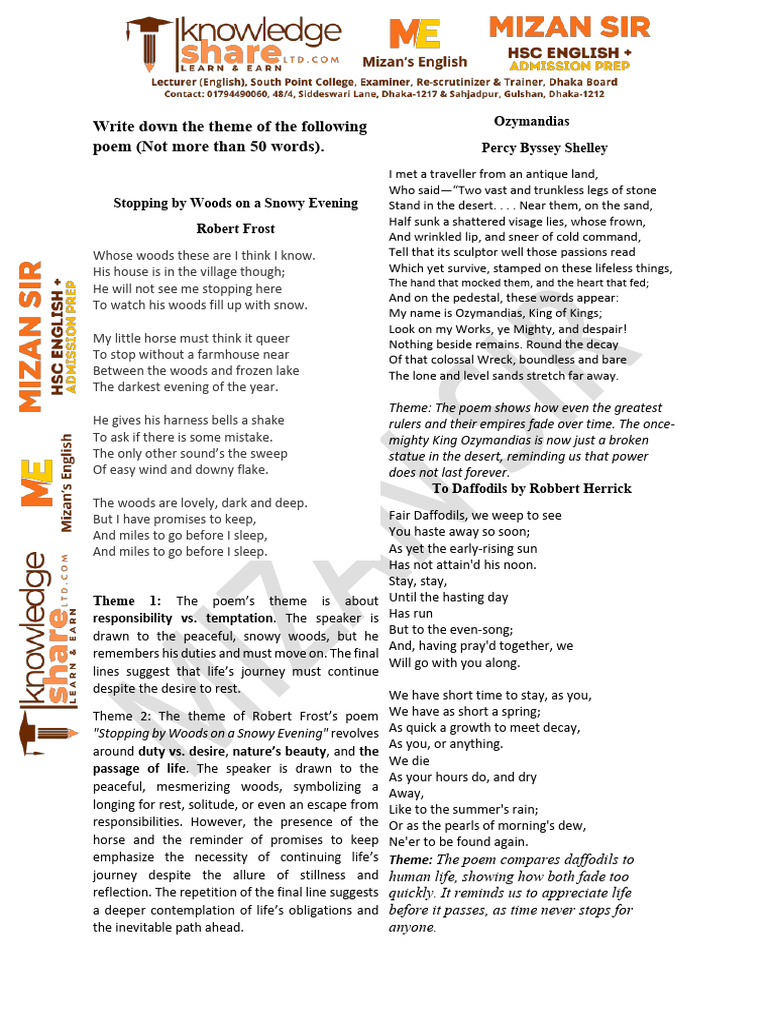 HSC Themes in Classic Poetry Analysis | PDF