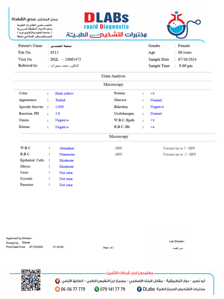 Urine Analysis Report for Patient 6315 | PDF