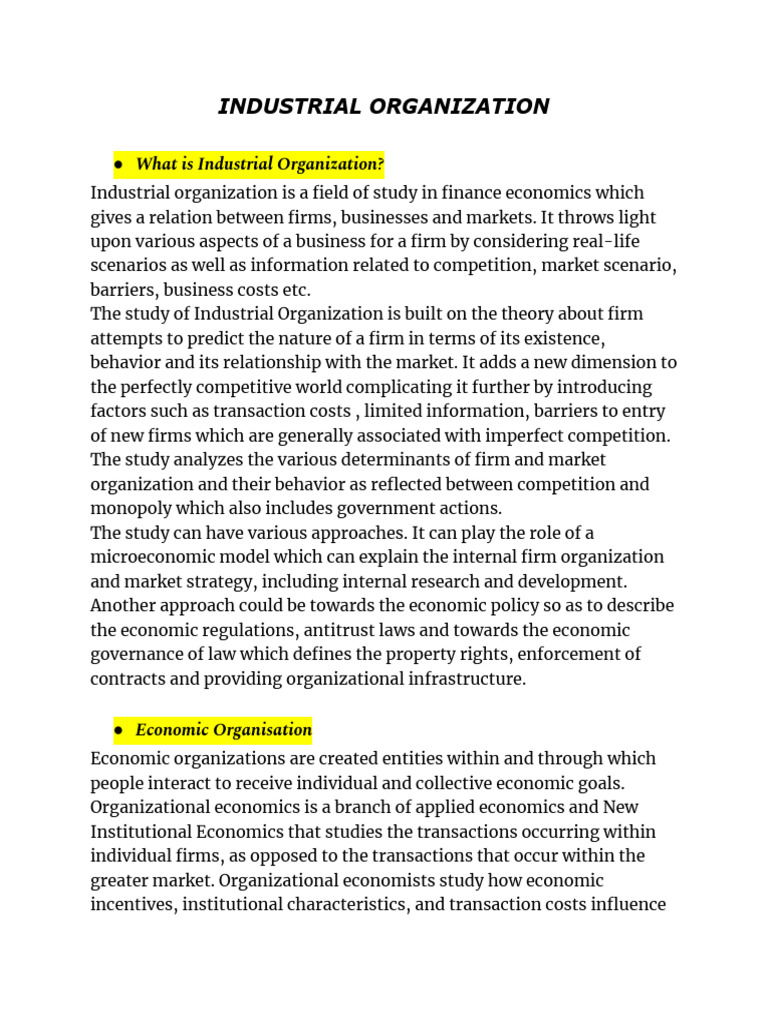 U1 - Industrial Organization | PDF | Market Power | Monopoly