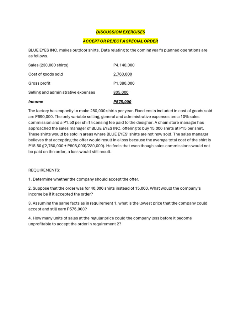 DISCUSSION EXERCISES Relevant Costing | PDF