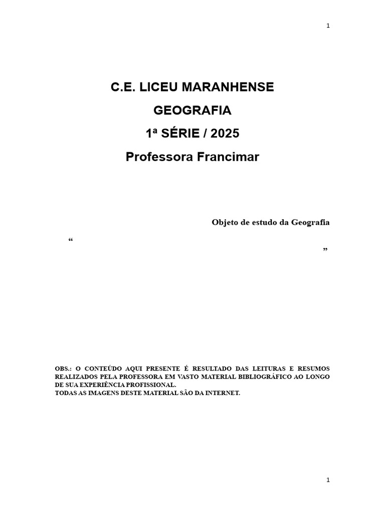 Geografia 1 - S-Rie 2025 I Per-Odo | PDF | Geografia | Latitude