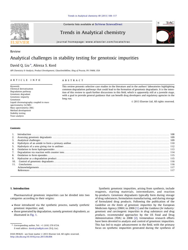 Analytical Challenges in Stability Testing For Genotoxic Impurities ...