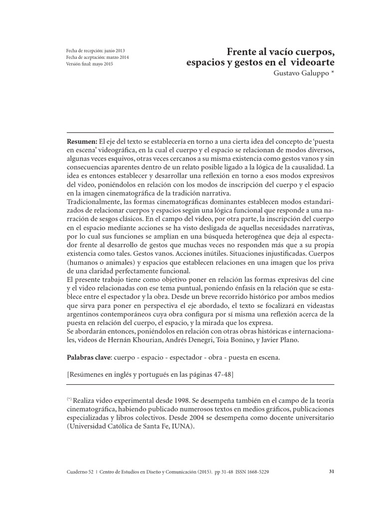 Galuppo, Gustavo - Frente Al Vacío Cuerpos, Espacios y Gestos en El ...