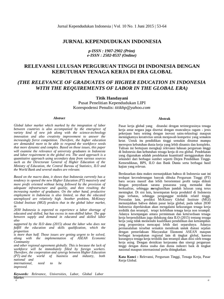 Relevansi Lulusan Perguruan Tinggi dan Tenaga Kerja | PDF
