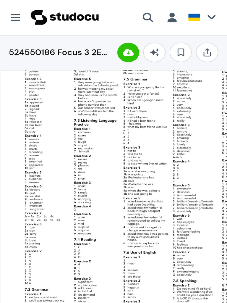 Focus 3 2E Workbook Answers - 1 1 Vocabulary Exercise 1 1 Emma Curly ...