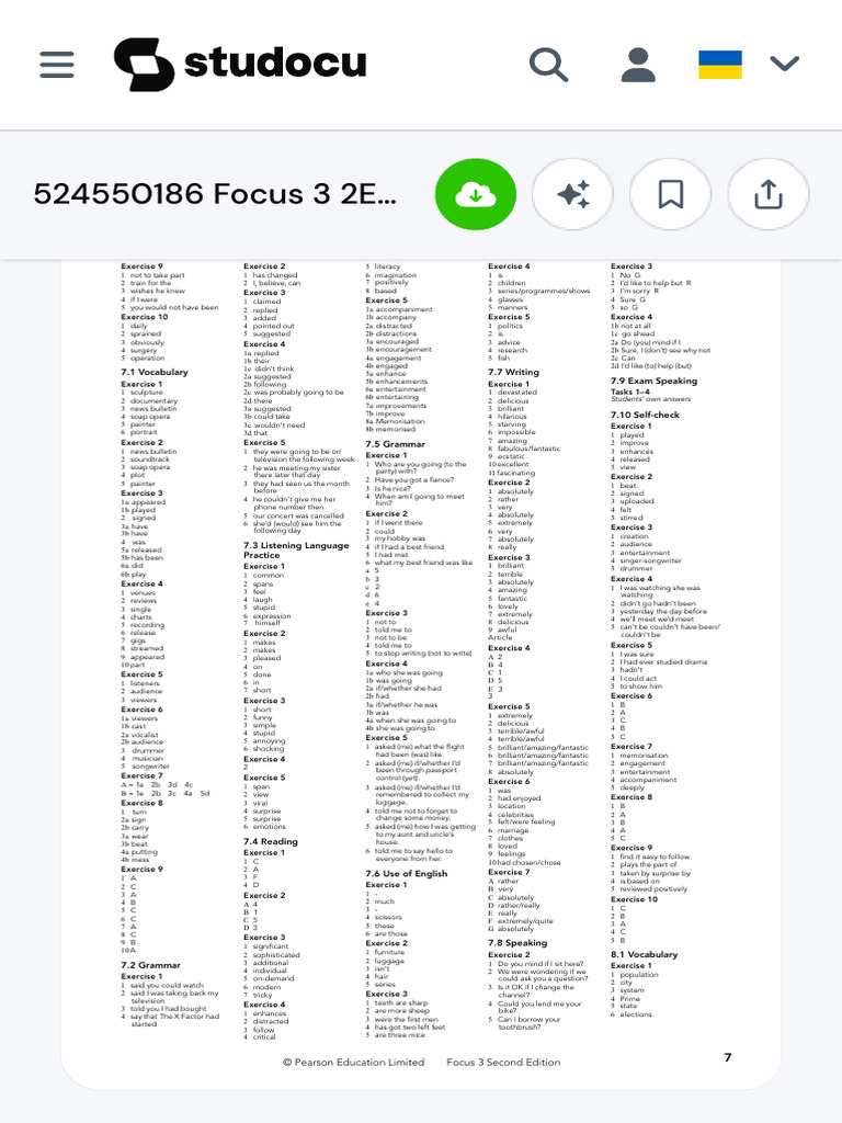 Focus 3 Workbook Answer Key | PDF