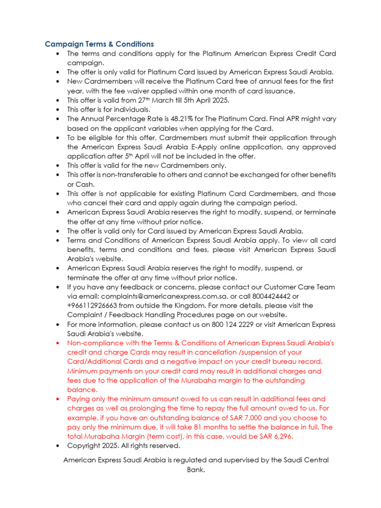Platinum Card Campaign Terms 2025 | PDF | Credit Card | American Express