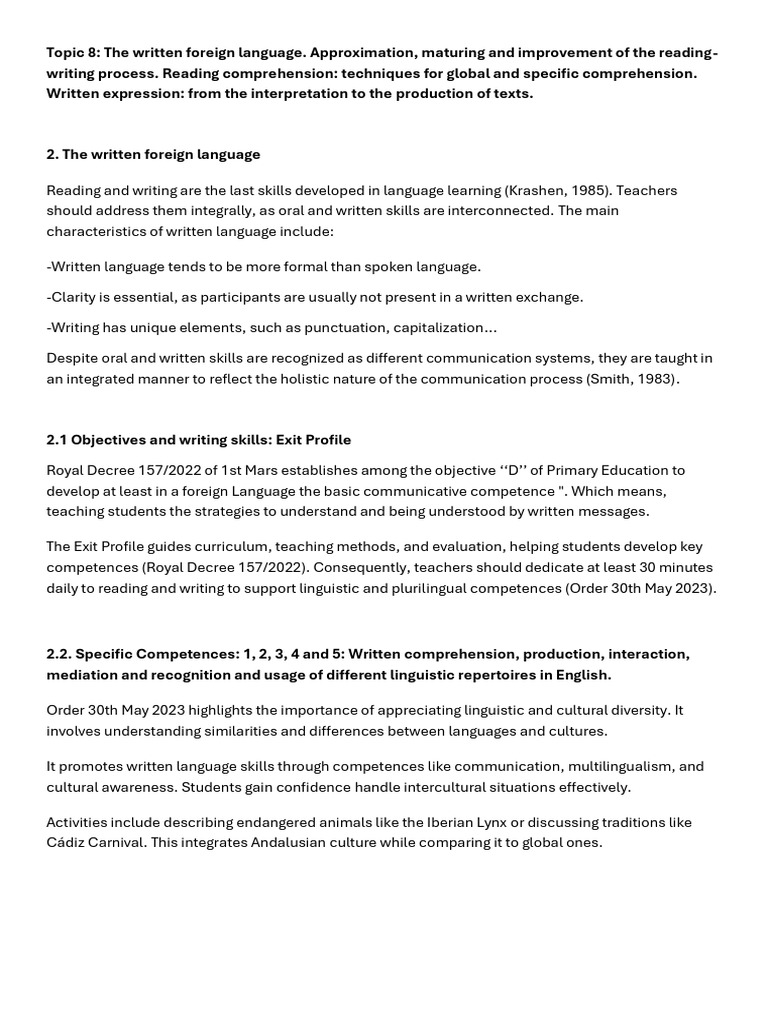 Topic 8 The Written Foreign Language | PDF | Reading Comprehension ...