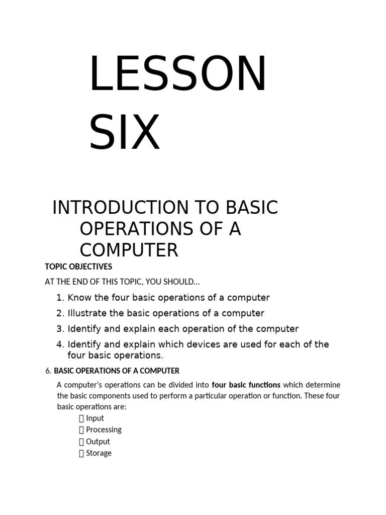 Intro To Basic Operations of Computer | PDF | Input/Output | Computer Data Storage