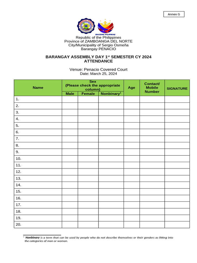 Barangay Assembly Attendance 2024 | PDF
