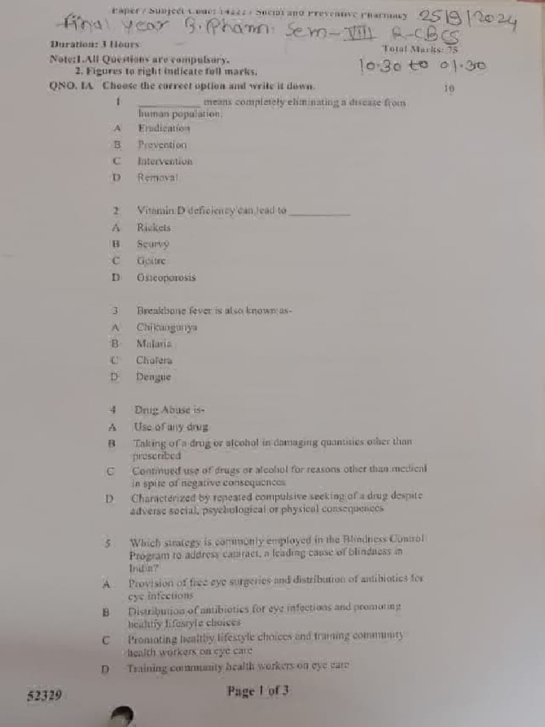 SPP 2024 Pyq Mumbai University | PDF | Medicine | Medical Specialties